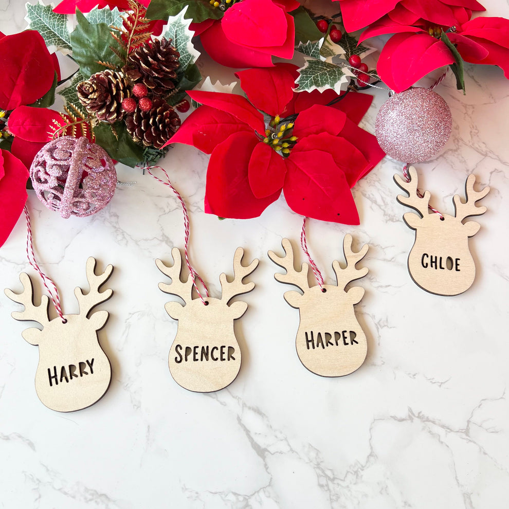 Personalised Reindeer Wood Ornament | Name Ornament – Engrave It Studio
